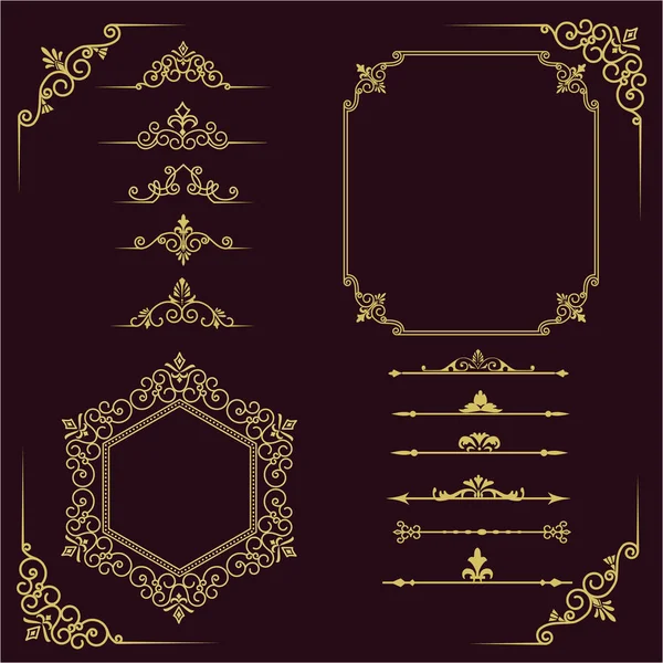 Set Stylish Golden Frame Elements Black Background Stock Vector Image ...