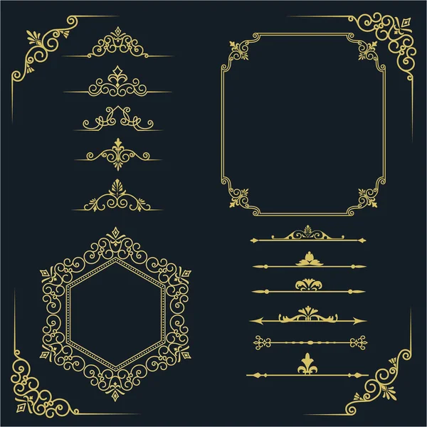 Set Stylish Golden Frame Elements White Background Stock Vector Image ...