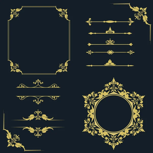 Set Stylish Golden Frame Elements Black Background Stock Vector Image ...