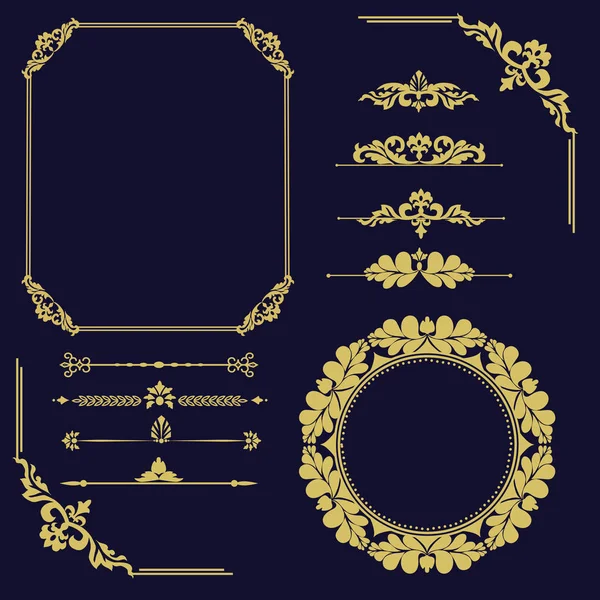 Set Stylish Golden Frame Elements Black Background Stock Vector Image ...