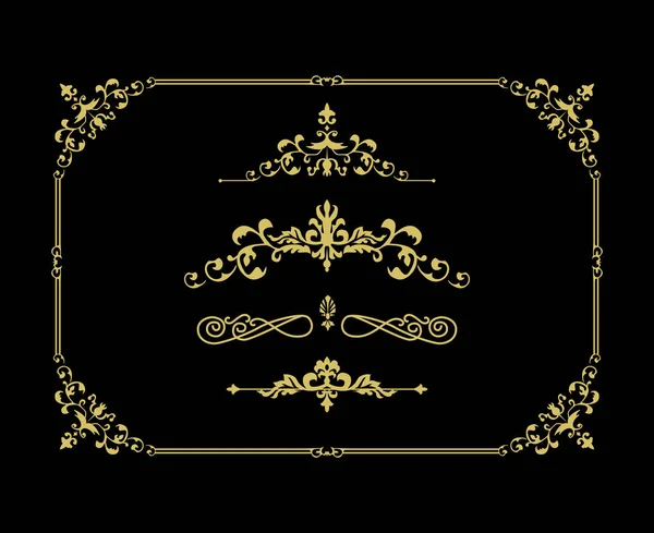 Set Stylish Golden Frame Elements Black Background Stock Vector Image ...