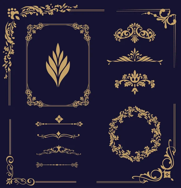 Set Stylish Golden Frame Elements Black Background Stock Vector Image ...