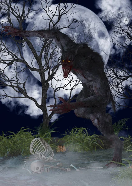 Portrait Huge Fiery Werewolf Forest Night Stock Photo by ©daemon-barzai ...