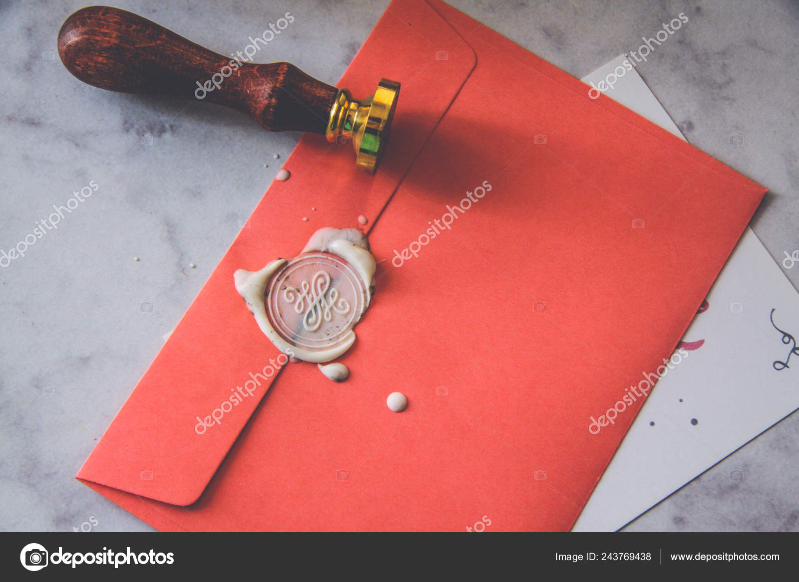 Paper Pink Envelope Sealing Wax Stamp Invitation Card — Stock Photo ...