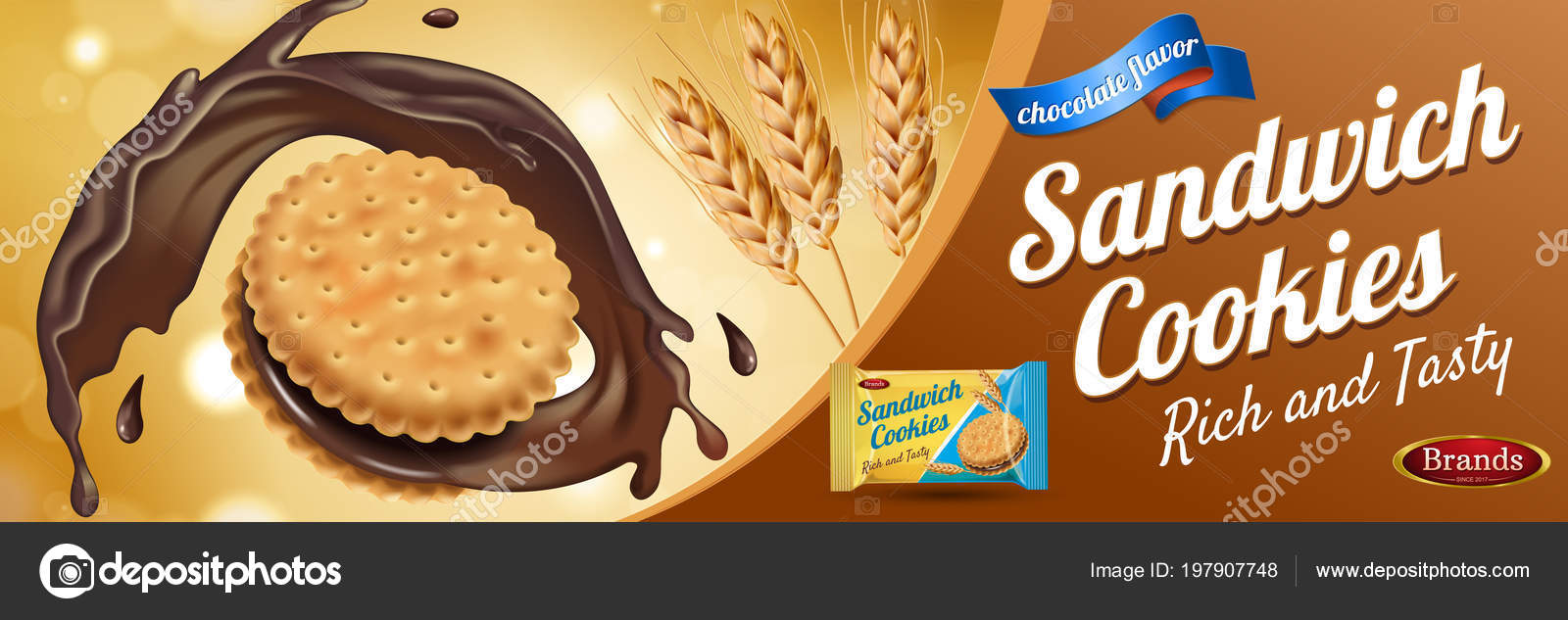 Chocolate Sandwich Cookie Ads Splashing Sauce Wheat Bokeh Background ...