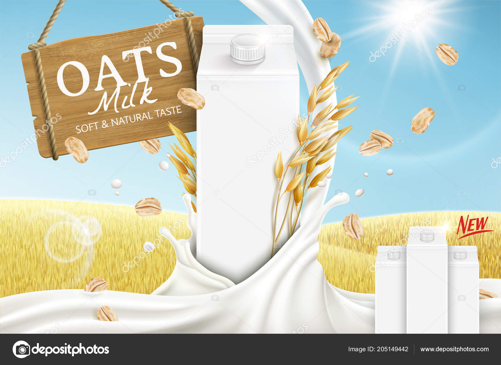 Oats Milk Ads Swirling Liquid Blank Carton Box Golden Grain Stock ...
