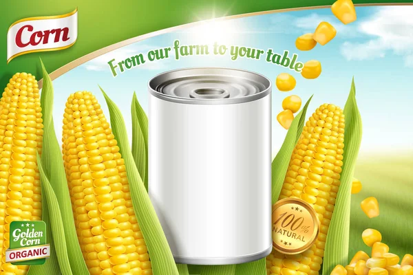 Organic Canned Corn Ads Spoon Maize Kernels Tin Can Bokeh Stock Vector ...