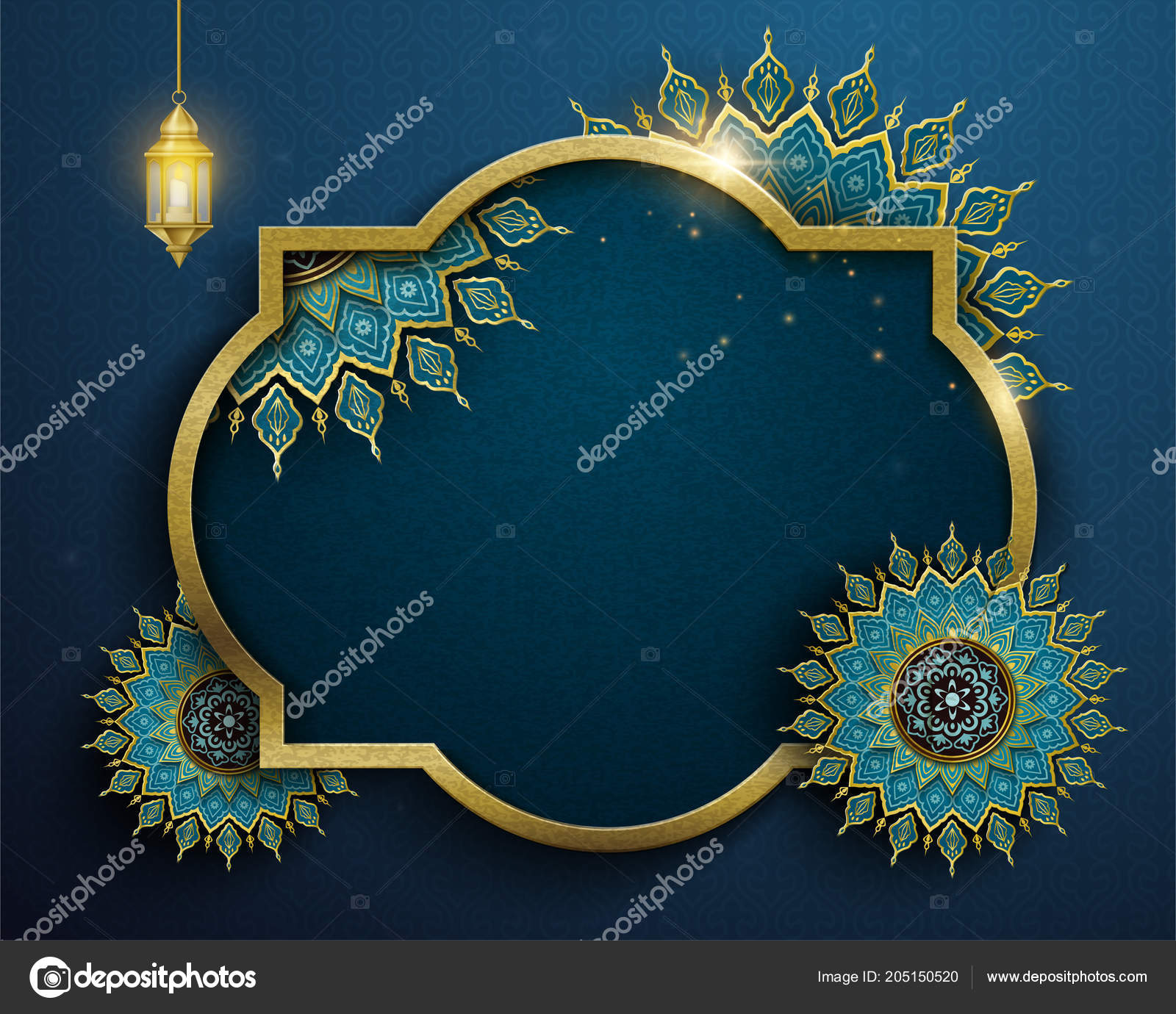 Islamic Holiday Design Elegant Arabesque Flowers Hanging Lantern Blue ...
