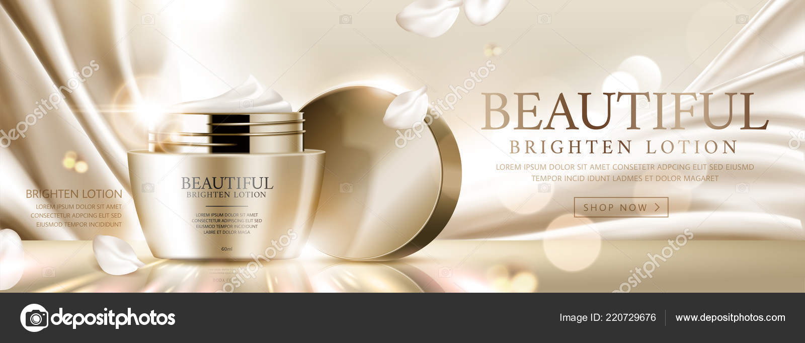 Elegant Face Cream Banner Ads Golden Satin Glittering Background ...