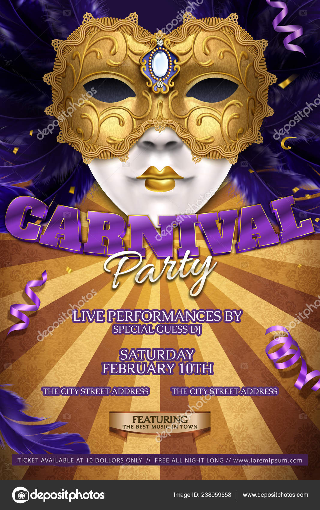 Poster Pesta Karnaval Dengan Topeng Misterius Latar Belakang Bergaris ...