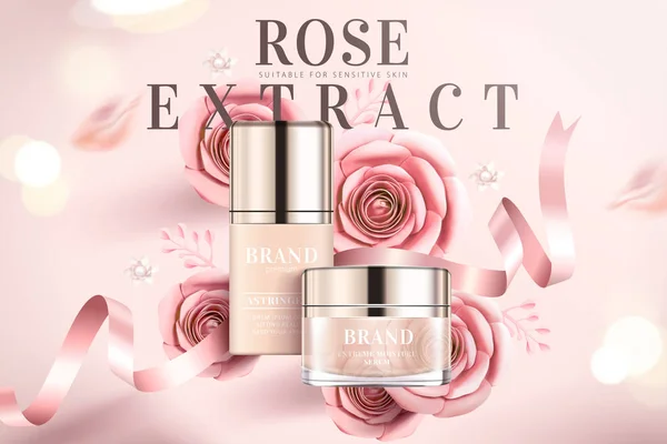 Attractive Cosmetic Banner Ads Paper Roses Red Bokeh Background ...