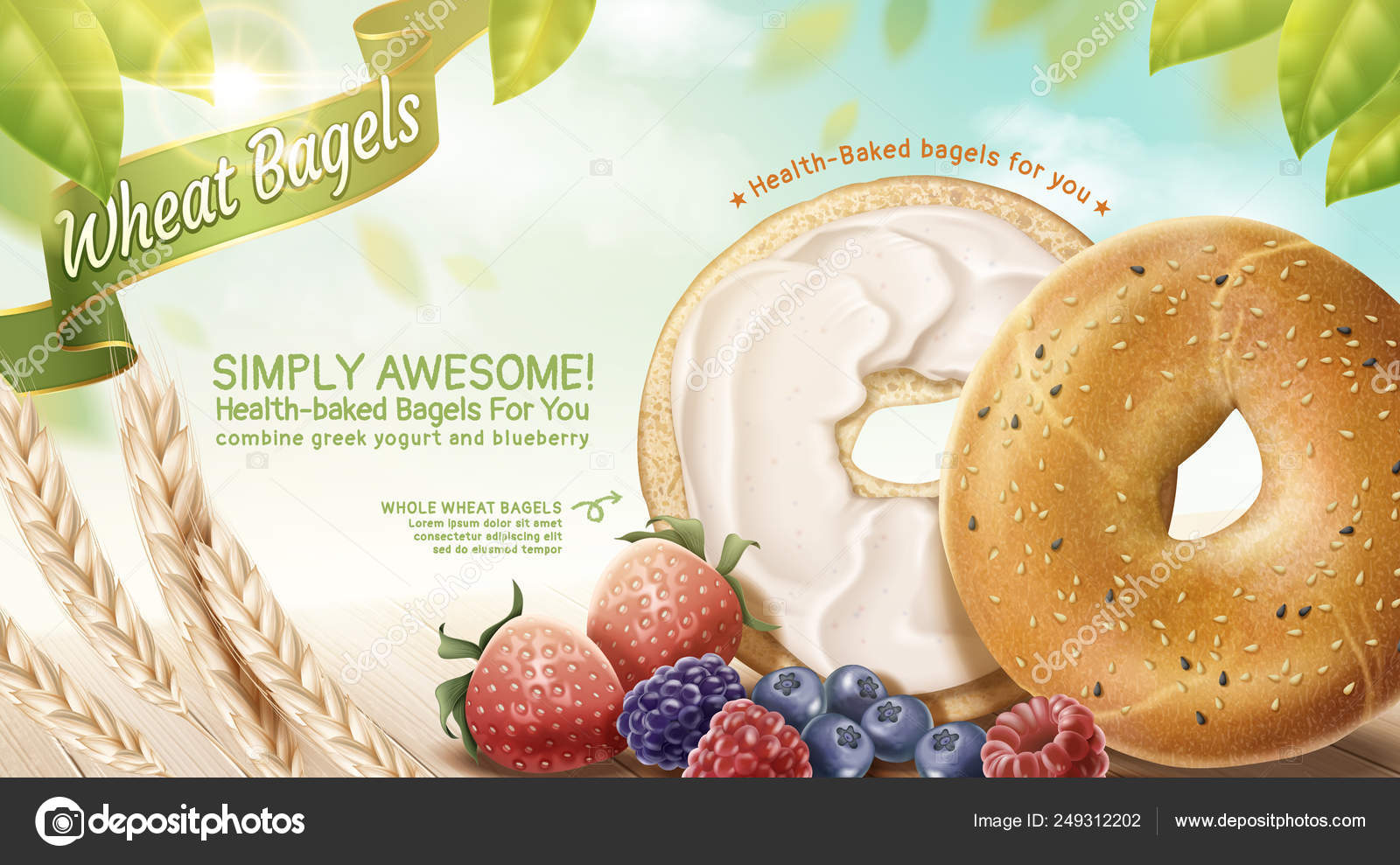 Delicious wheat bagel ads Stock Vector Image by ©MITstudio #249312202