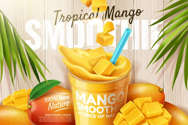 Mango Smoothie Banner Ads Splashing Beverage Pouring Take Out Cup Stock ...