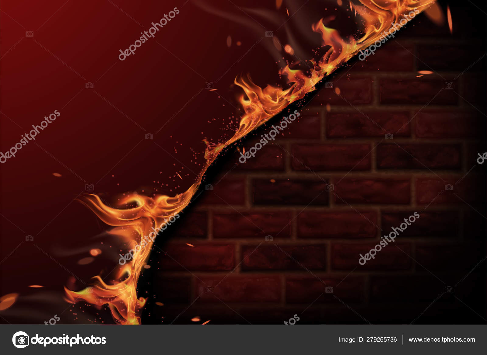 Burning fire and red brick wall Stock Vector Image by ©MITstudio #279265736