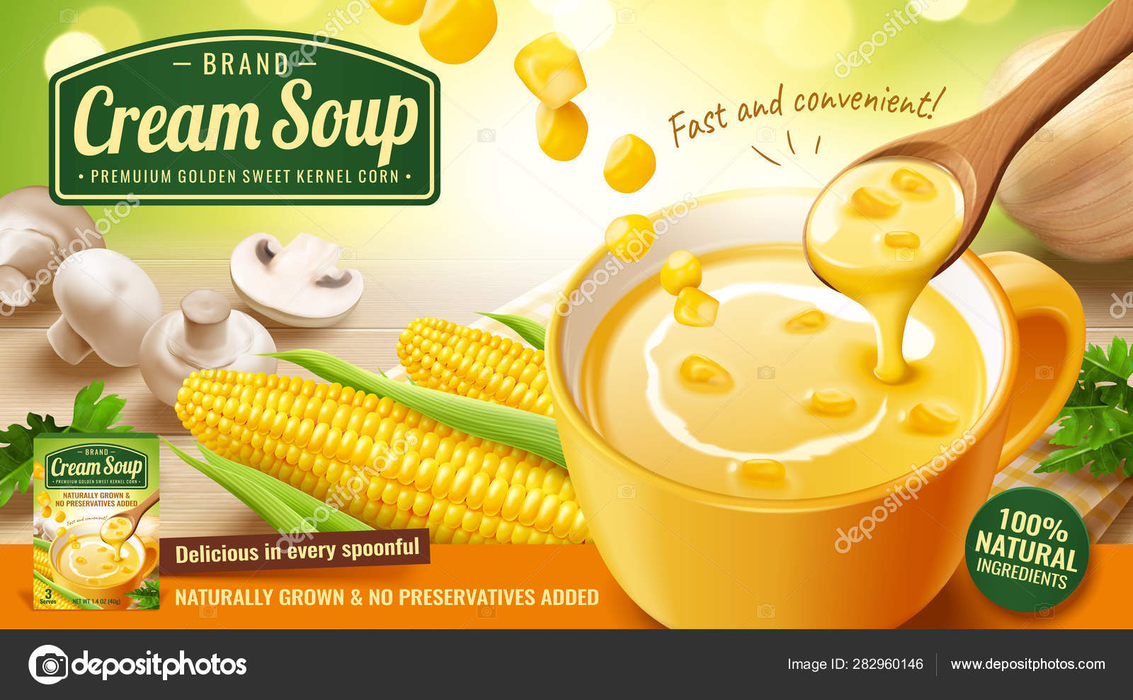 Corn cream soup ads Stock Vector Image by ©MITstudio #282960146