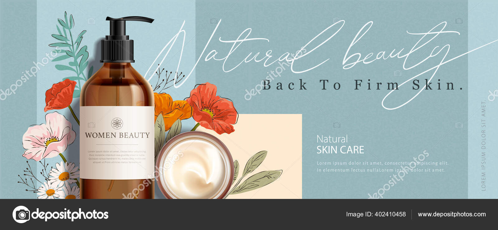 Banner Beauty Products Mock Ups Hand Drawn Bouquets Concept Natural ...