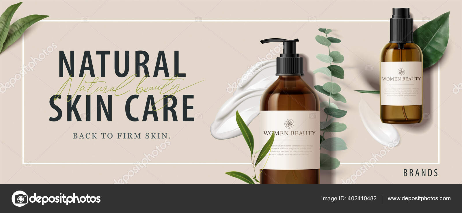 Banner Simple Beauty Products Mock Ups Decorated Natural Leaves Cream ...