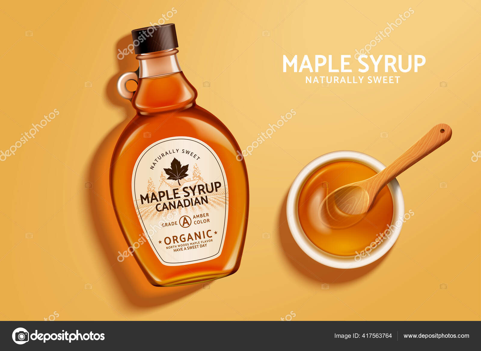 Top View Maple Syrup Glass Bottle Isolated Yellow Background ...