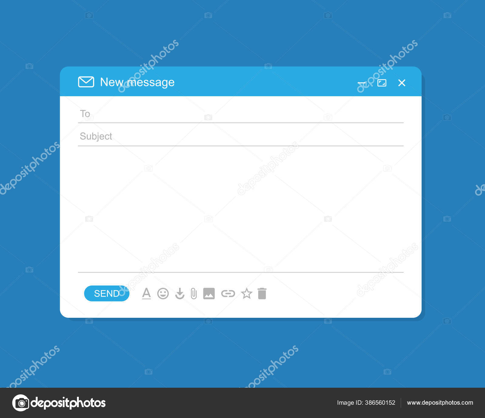 Email interface. Mail window template, internet message in blue Vector ...