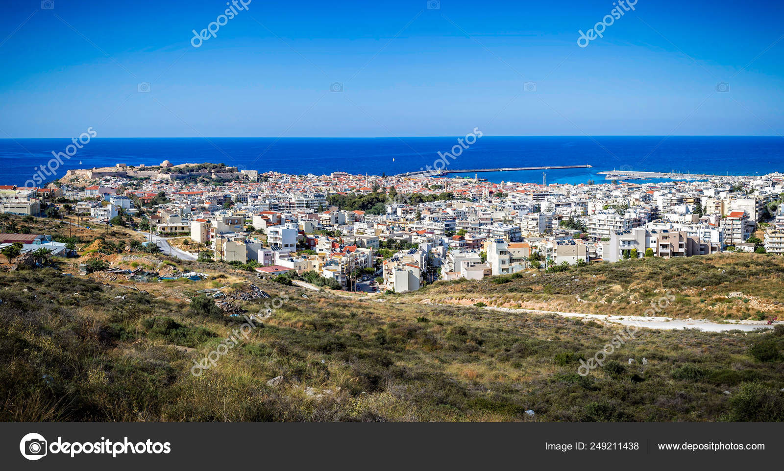 Panoramic View Rethymnon Its Castle Harbour Crete Greece – Stock ...