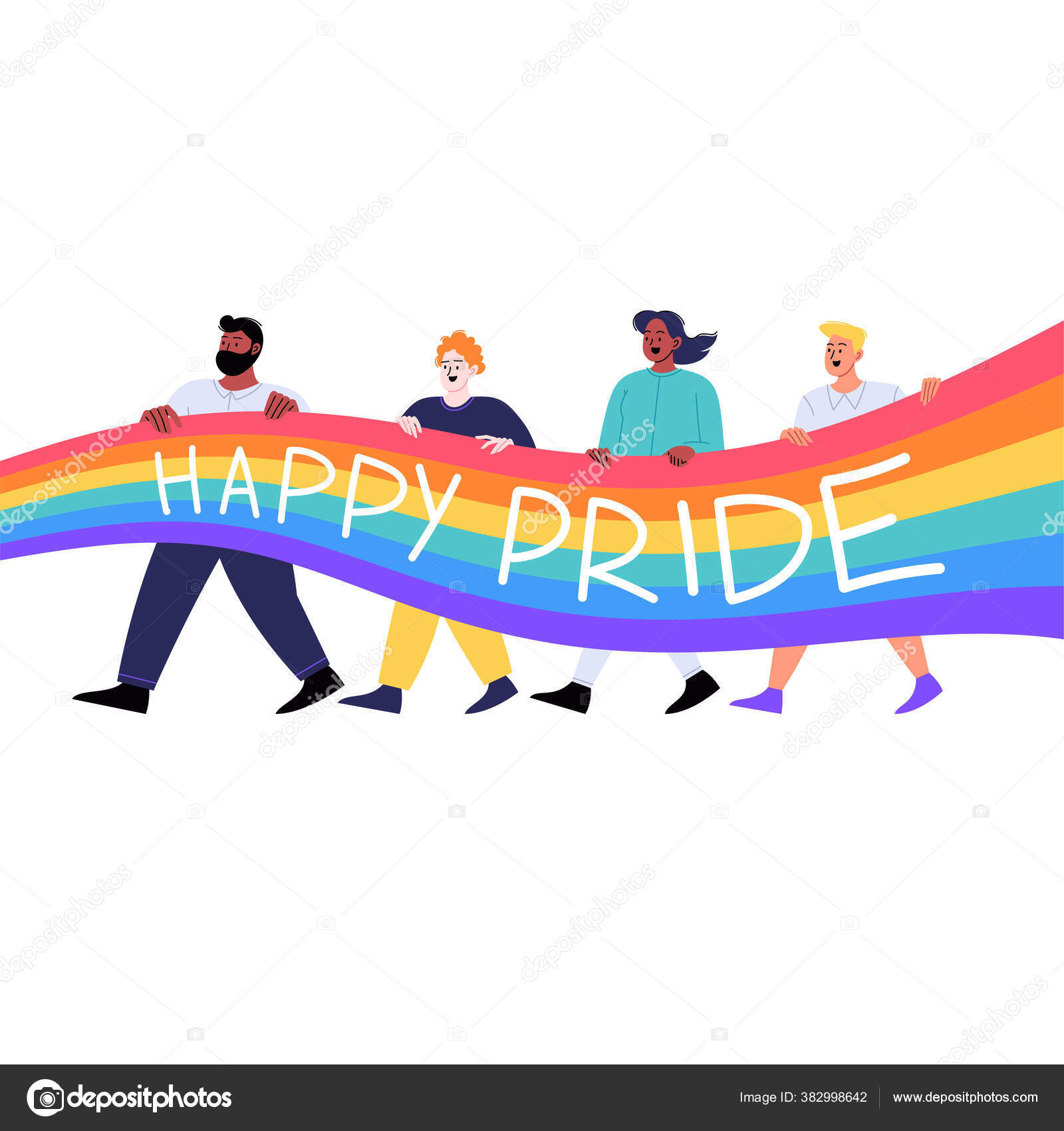 Different people marching together holding pride flag. Pride month ... Different people marching together holding pride flag. Pride month ...