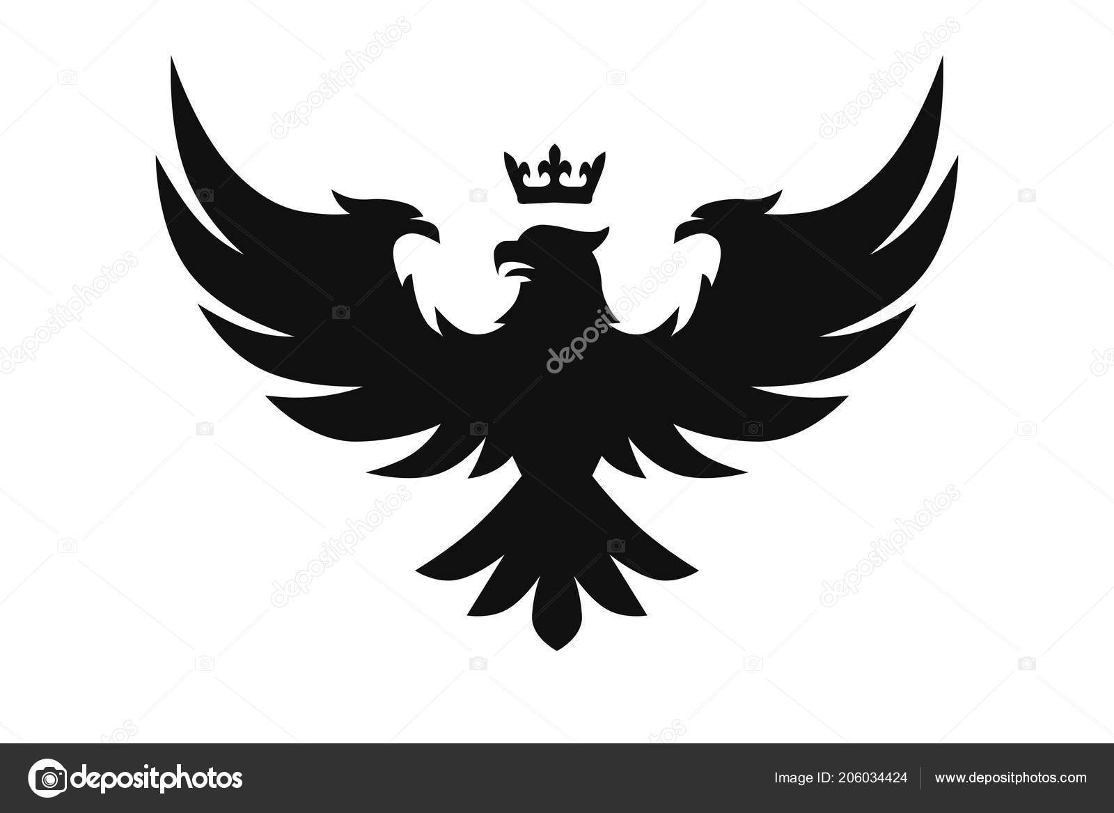 Heraldic Black Eagle Falcons Hawks Set Spread Wings Isolated White ...
