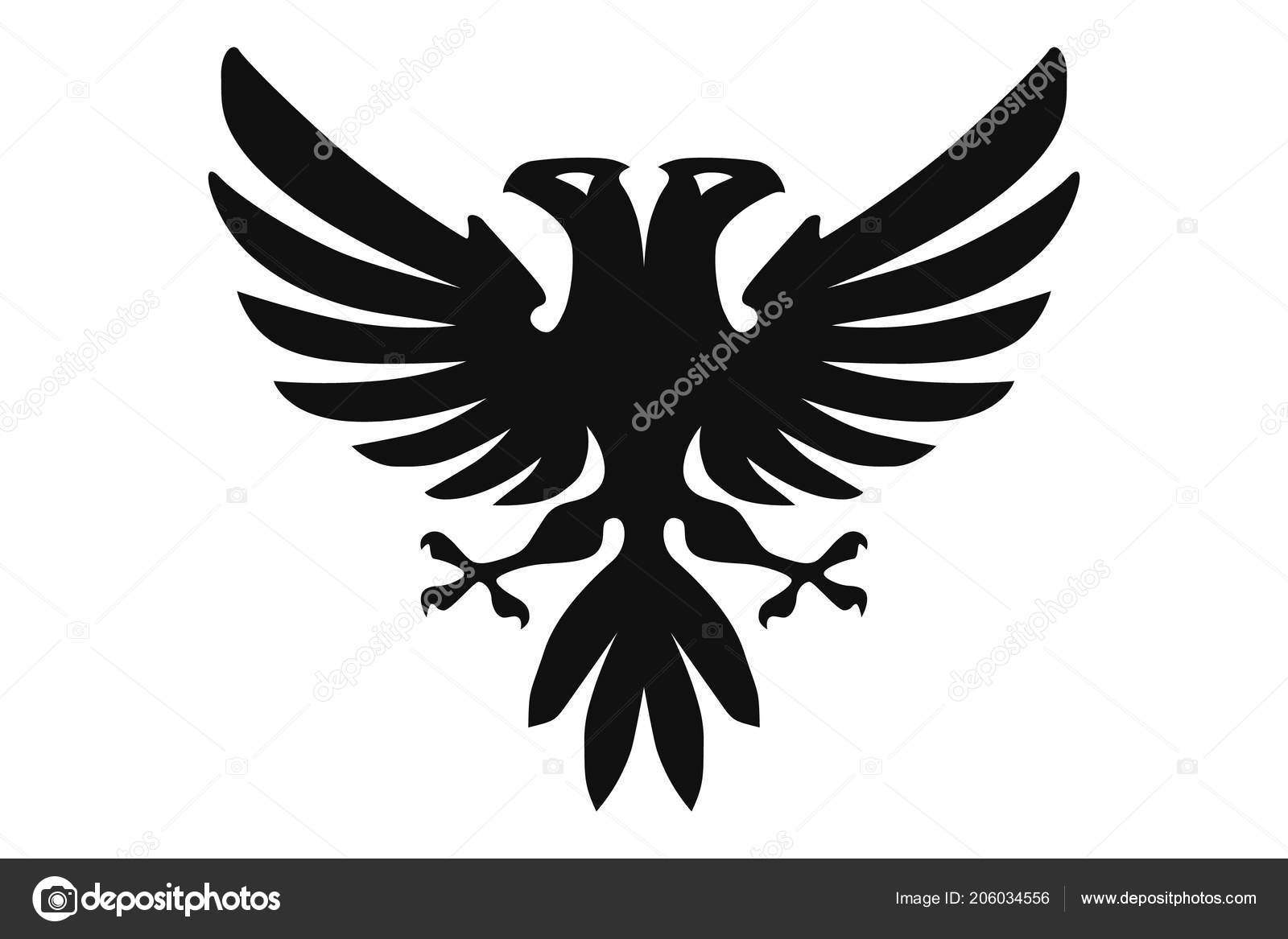 Heraldic Black Eagle Falcons Hawks Set Spread Wings Isolated White ...
