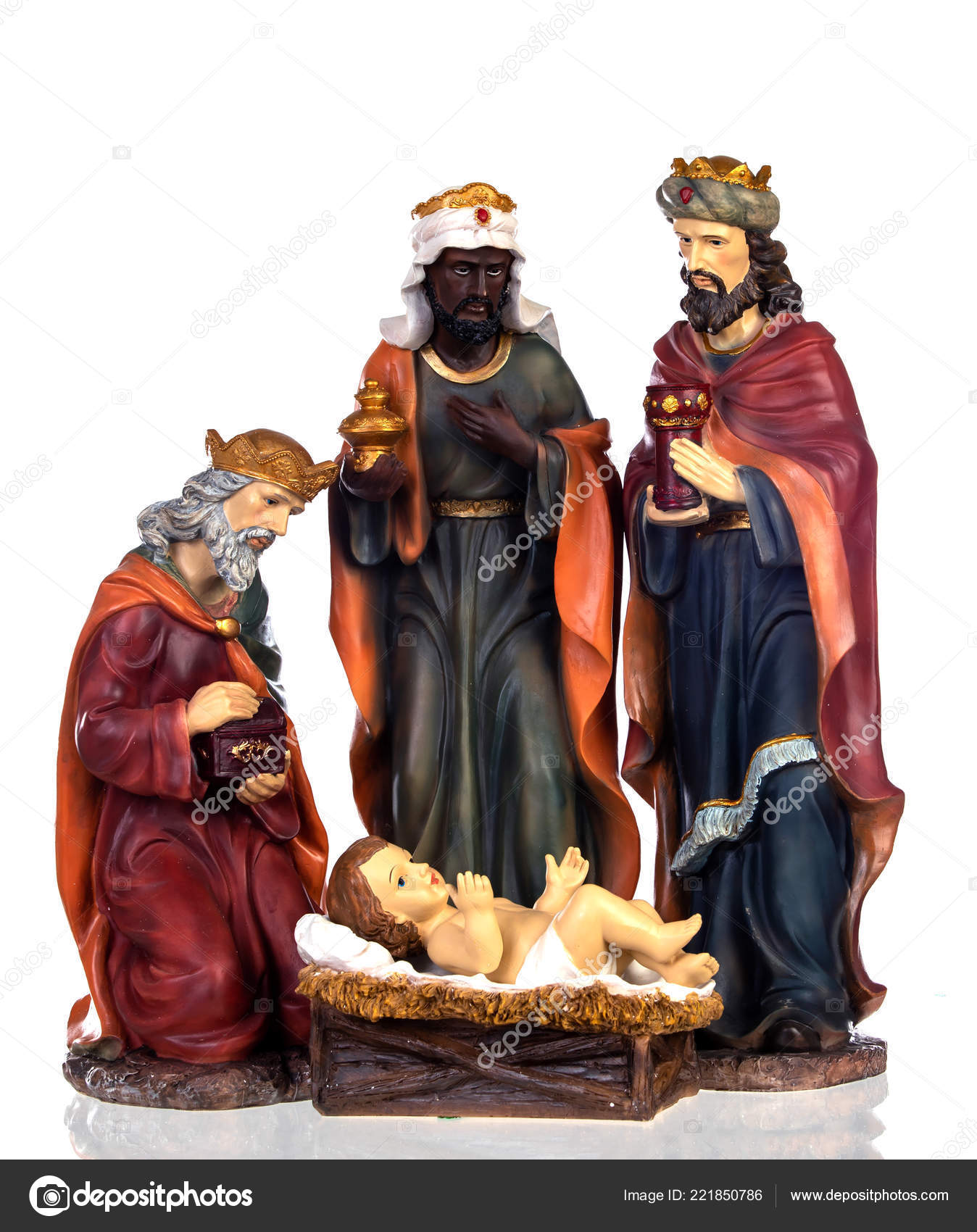 Three Wise Men Baby Jesus Ceramic Figures Isolated White Background ...