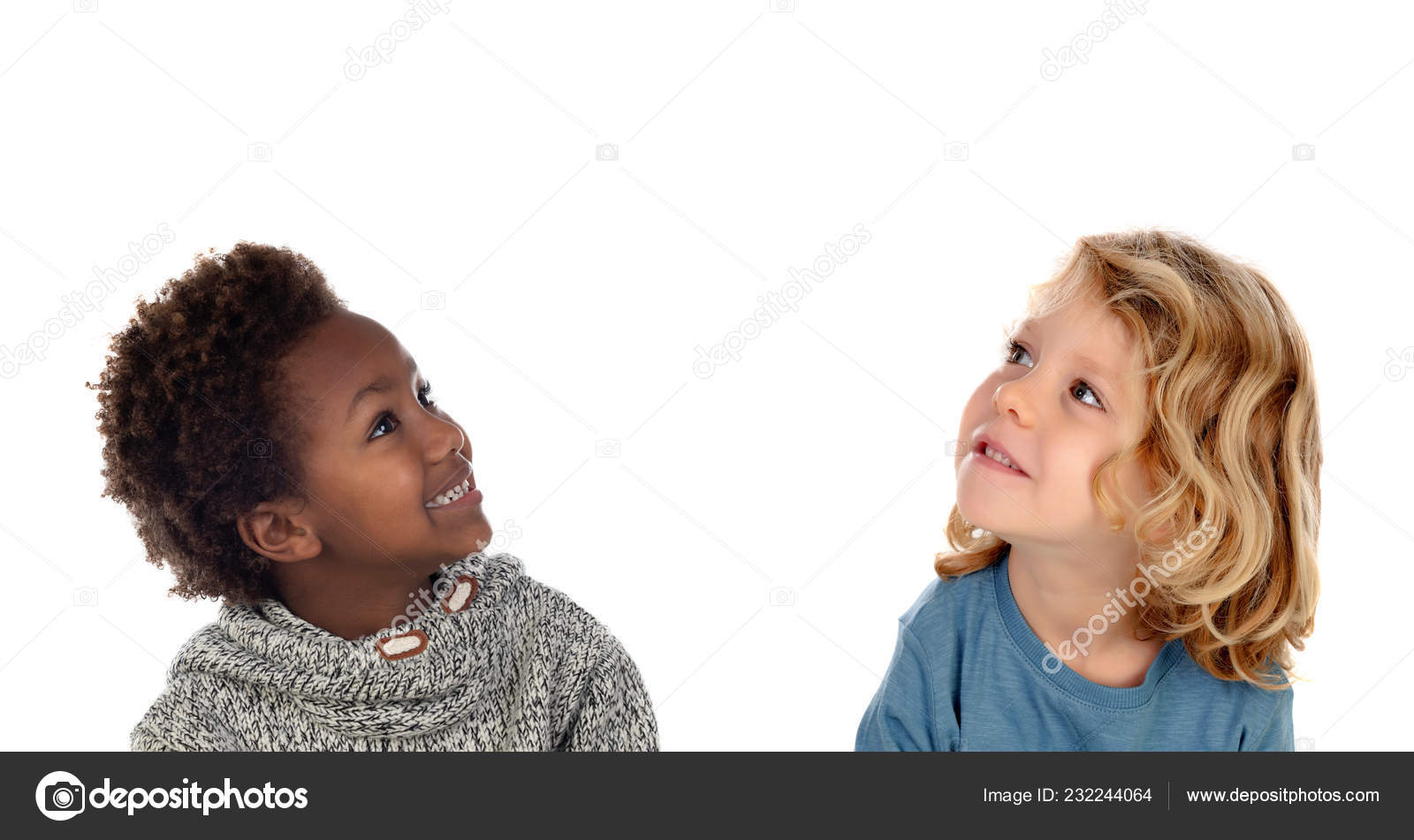 Two Happy Children Looking Isolated White Backround Stock Photo by ...