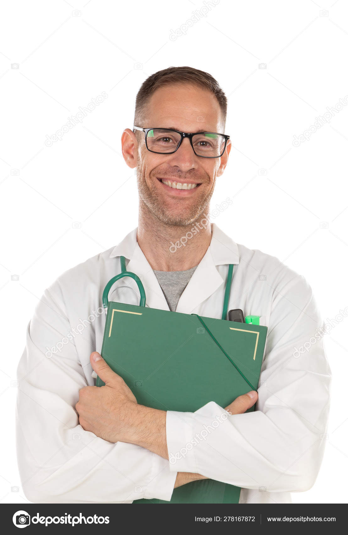Handsome doctor with glasses holding documents — Stock Photo © Gelpi ...