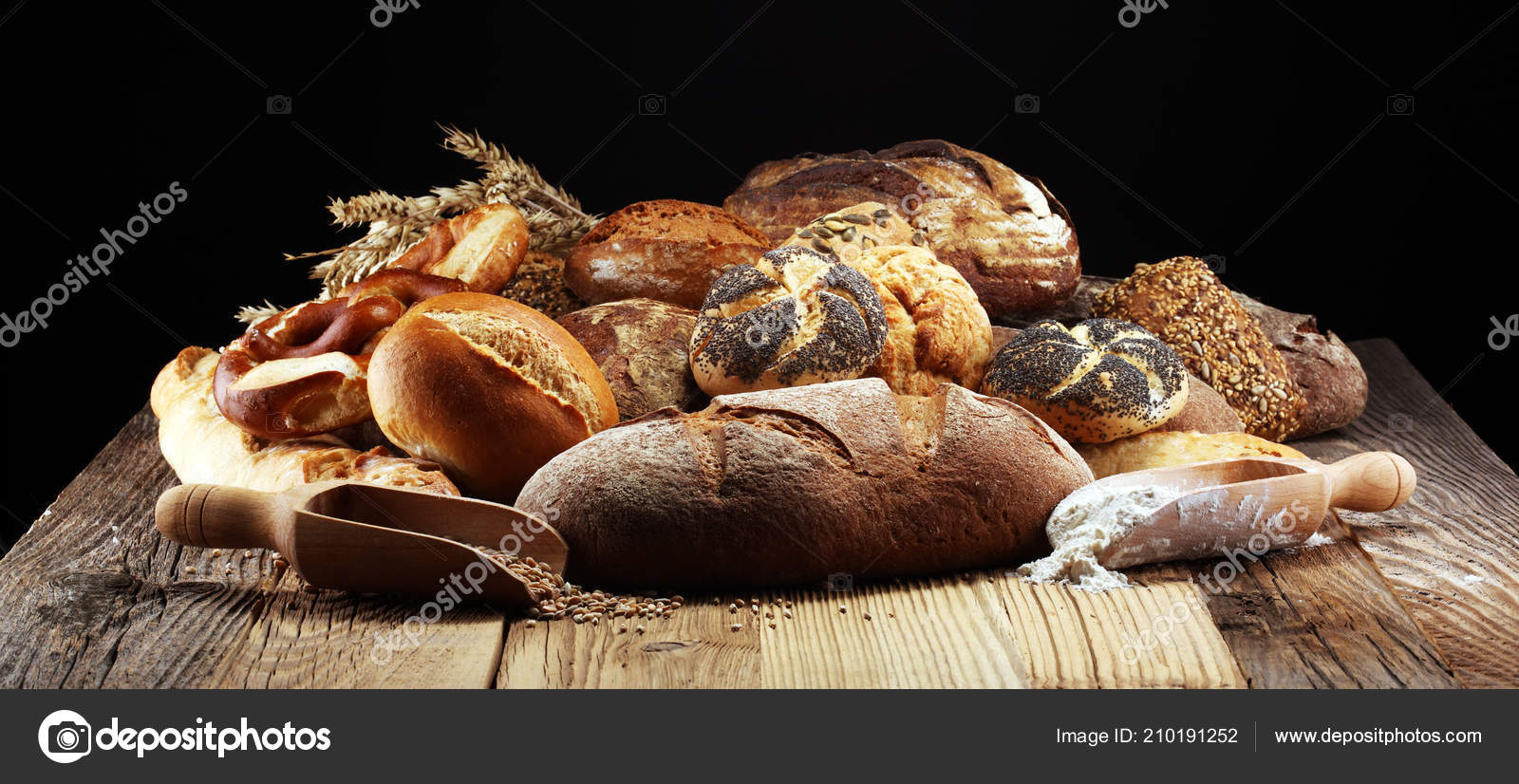 Different Kinds Bread Bread Rolls Board Kitchen Bakery Poster Design ...