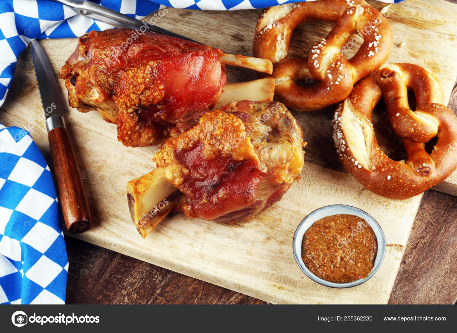 Traditional German cuisine, Schweinshaxe roasted ham hock and pr ...