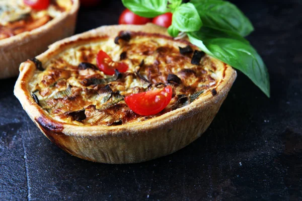 Savory Mini Quiches Tarts Rustic Board Flaky Dough Pies Fresh — Stock ...