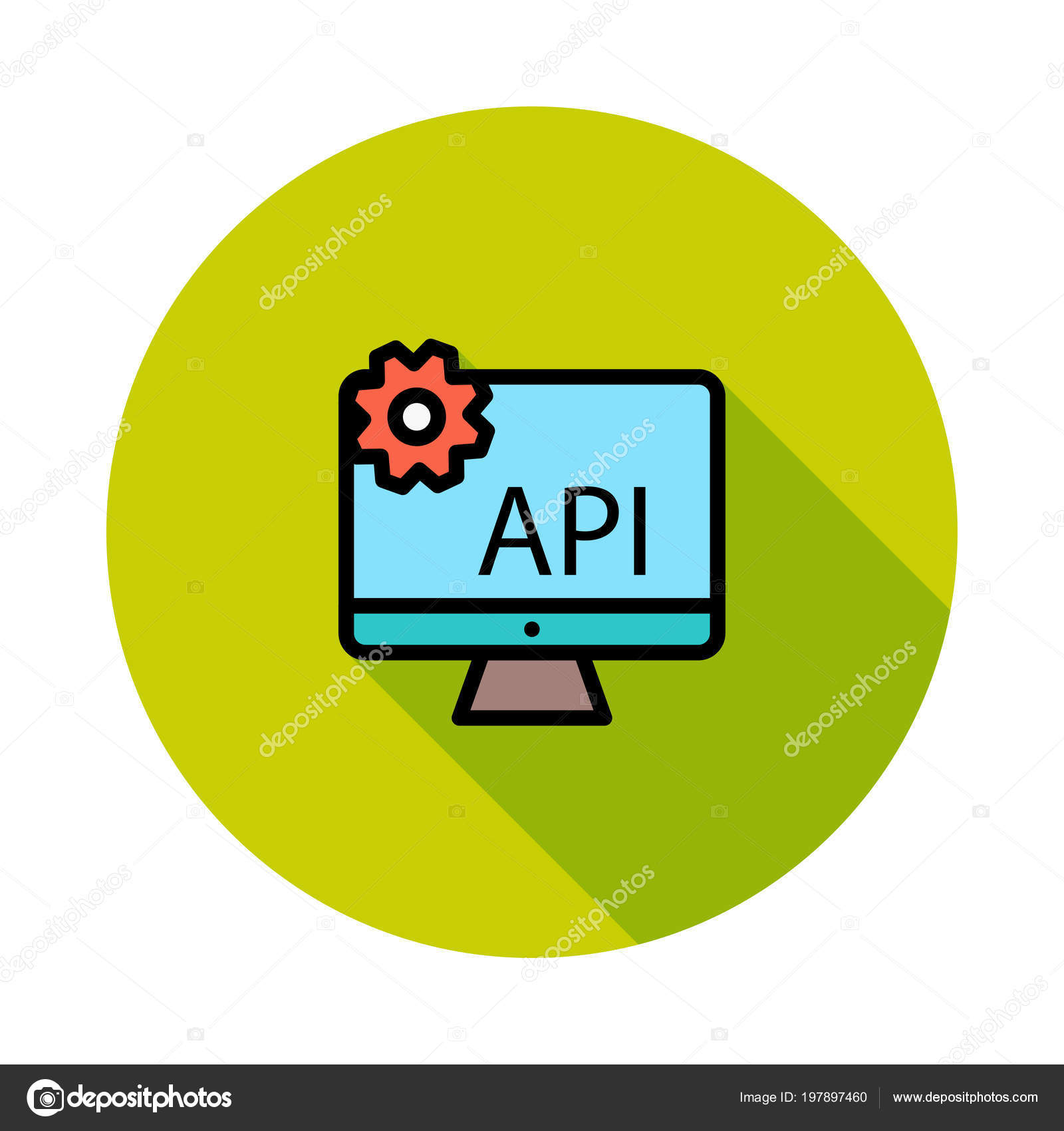 Colourful Computer Monitor Api Lettering Red Gear Green Circle Isolated ...