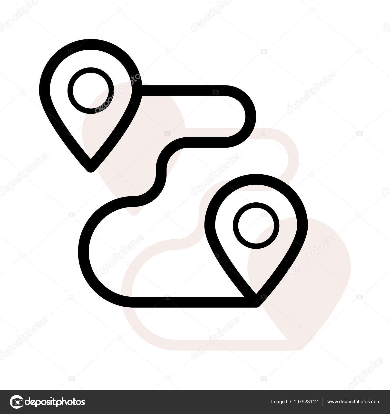 Location Map Symbols Trail White Background Beige Shadow Stock Vector ...