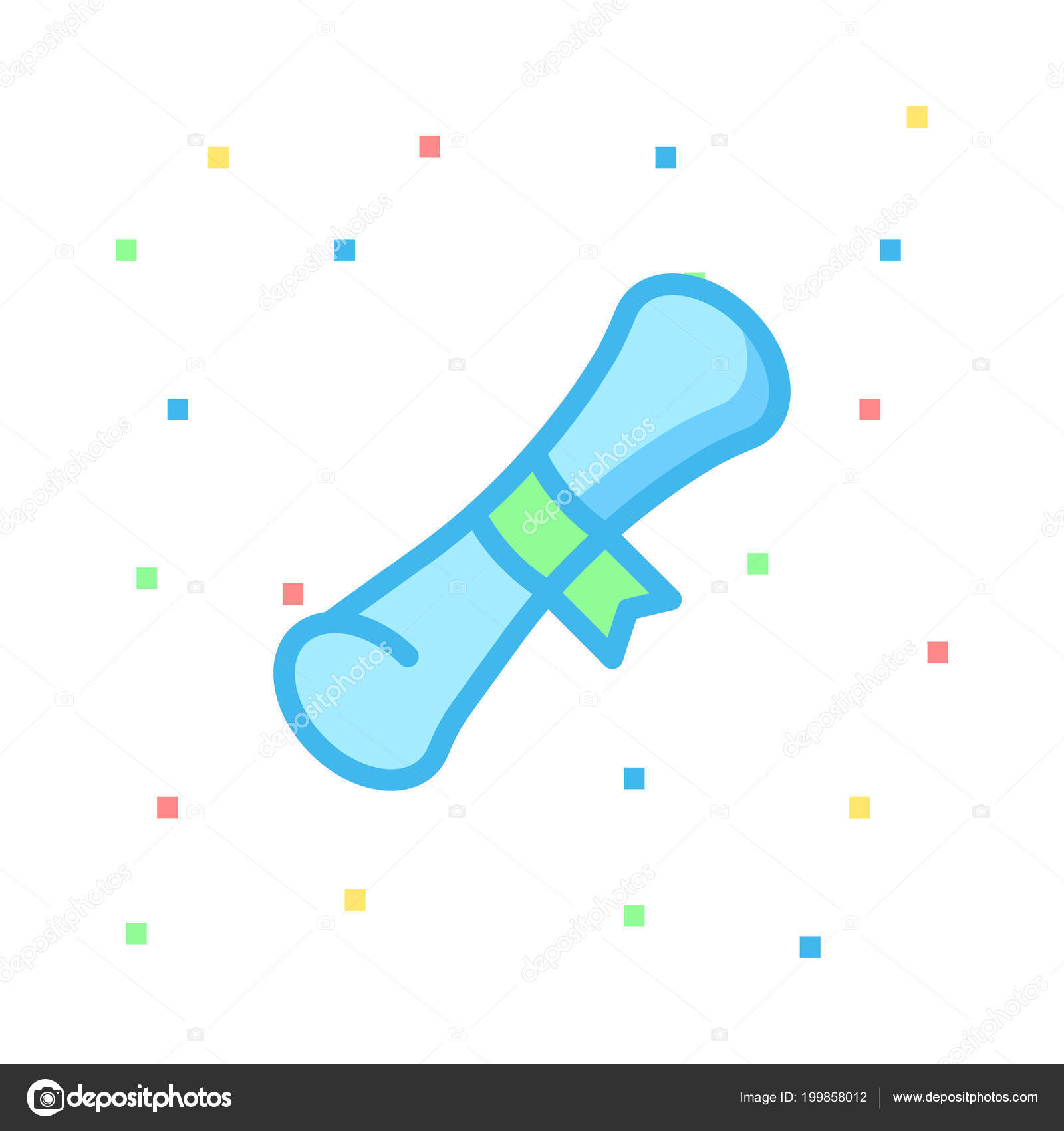 Blue Paper Scroll Green Ribbon White Background Colourful Dots Stock ...
