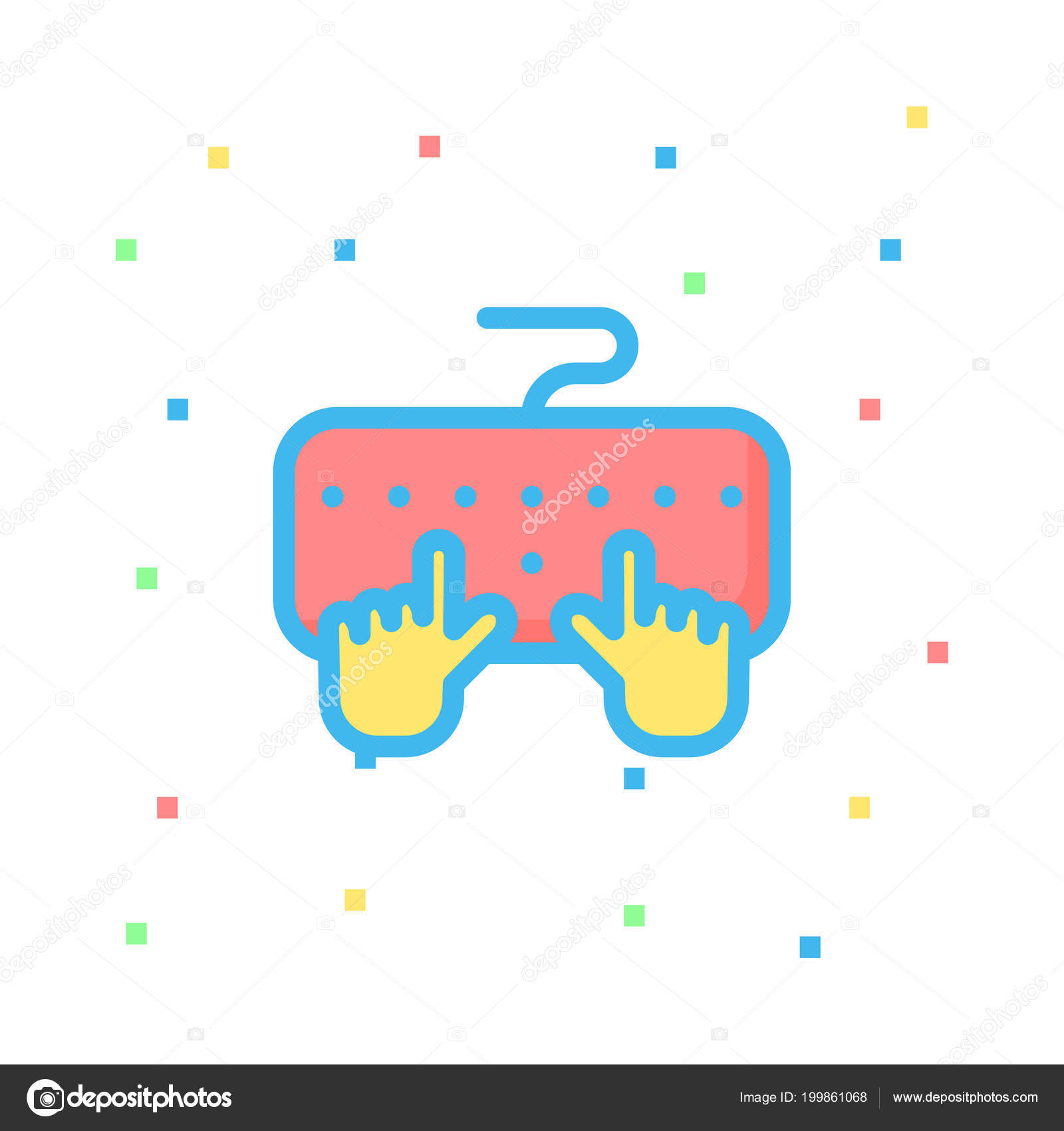 Yellow Human Hands Red Keyboard White Background Colourful Dots Stock ...