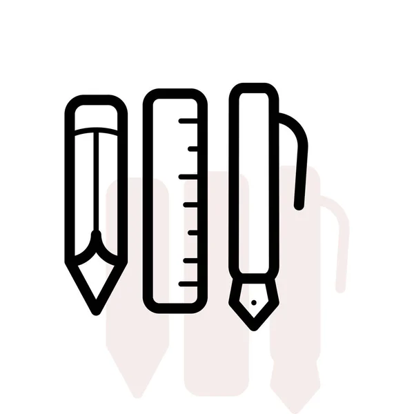 Black Outline Hand Drawn Pencil Ruler Pen Isolated White Background ...