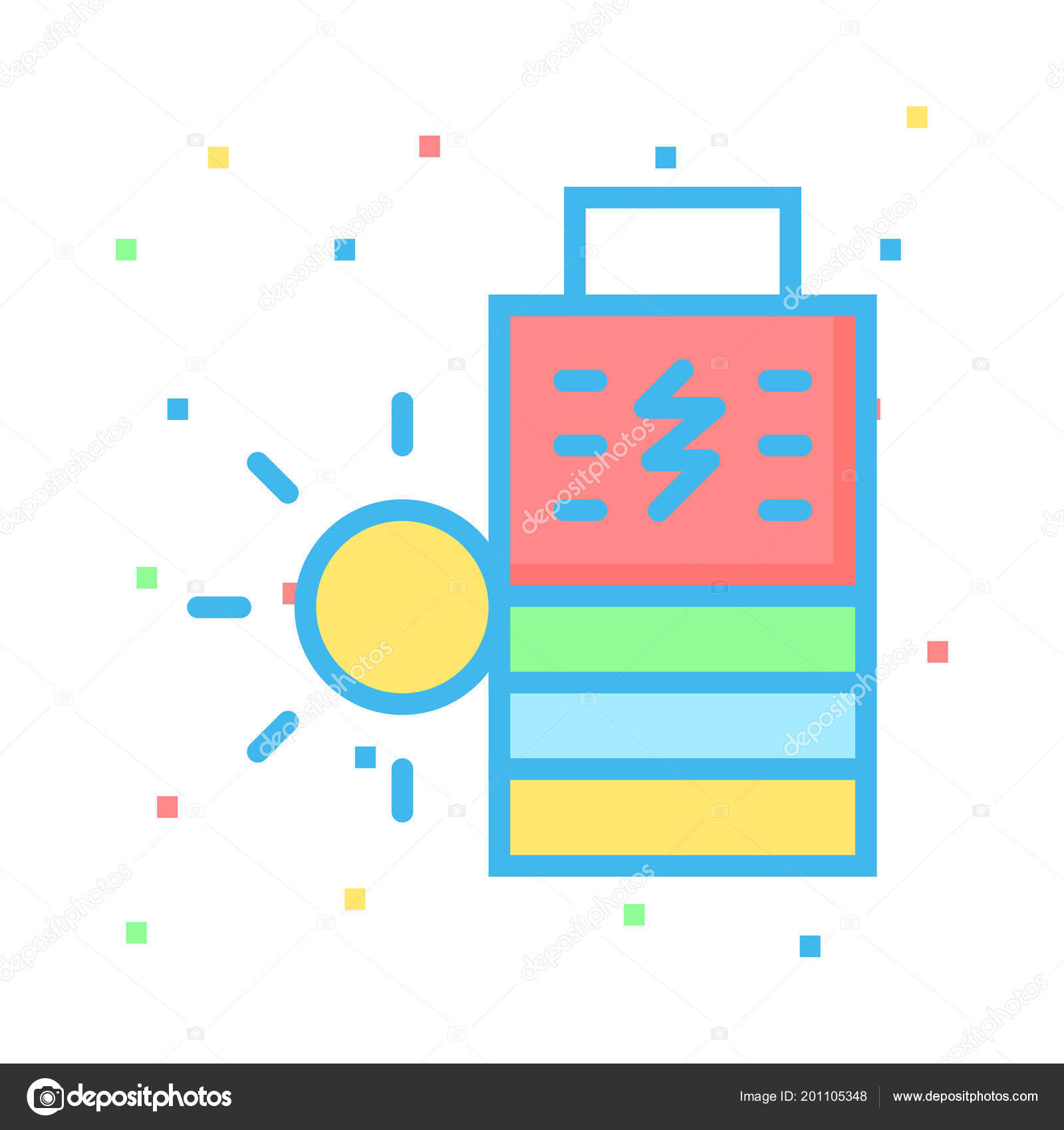 Sun Solar Battery White Background Colourful Dots Stock Vector by ...