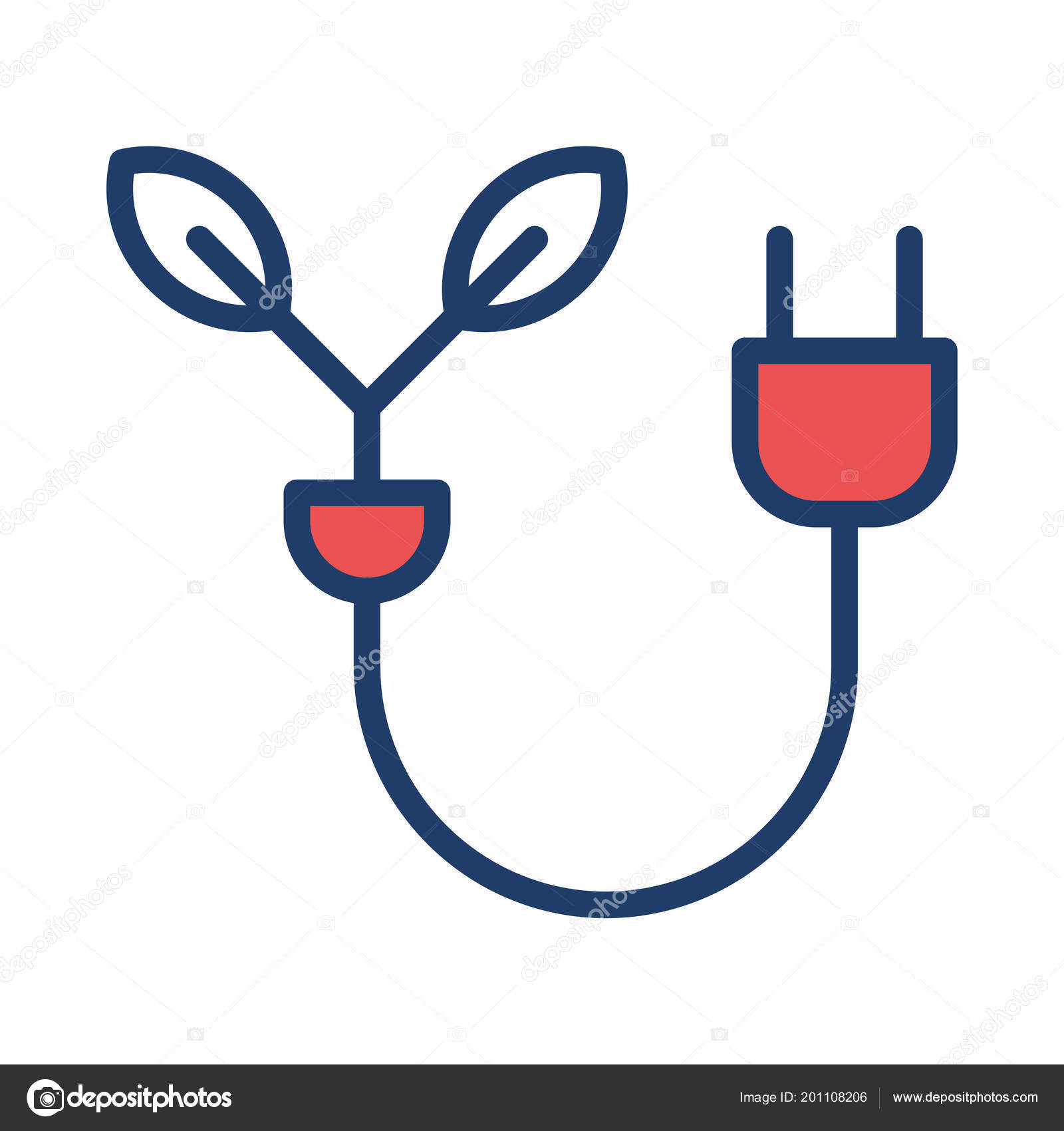 Plug Rojo Simple Con Hojas Aisladas Sobre Fondo Blanco Vector de stock ...