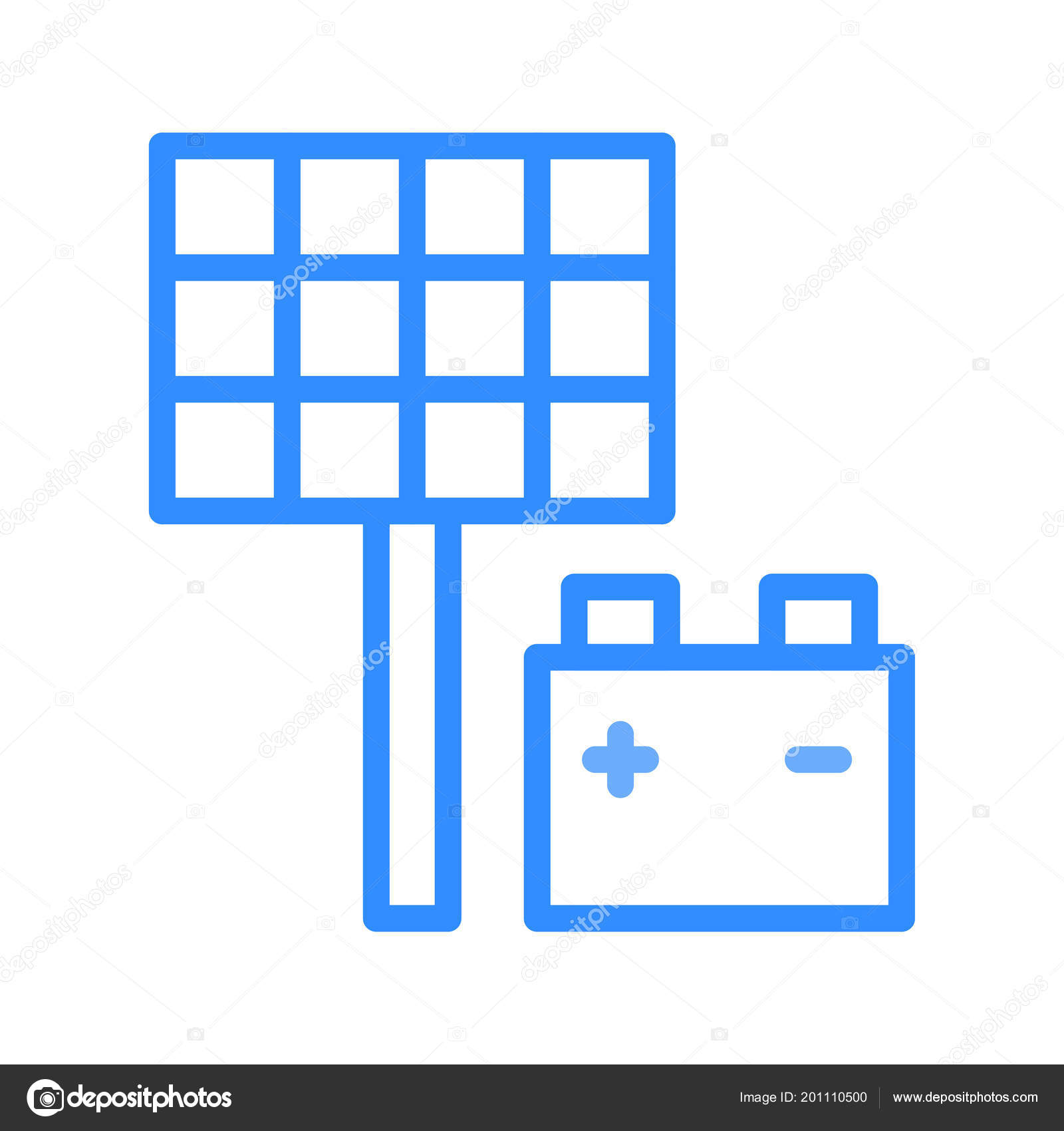 Outline Blue Solar Cell Battery Isolated White Background Stock Vector ...