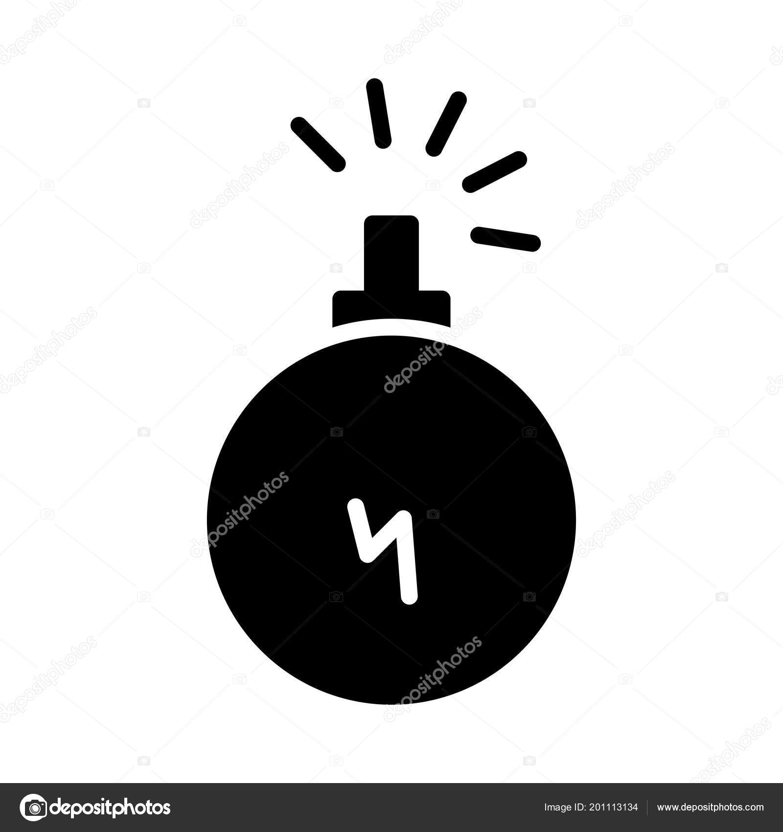 Black Glyph Bomb Button Flash Isolated White Background Stock Vector by ...