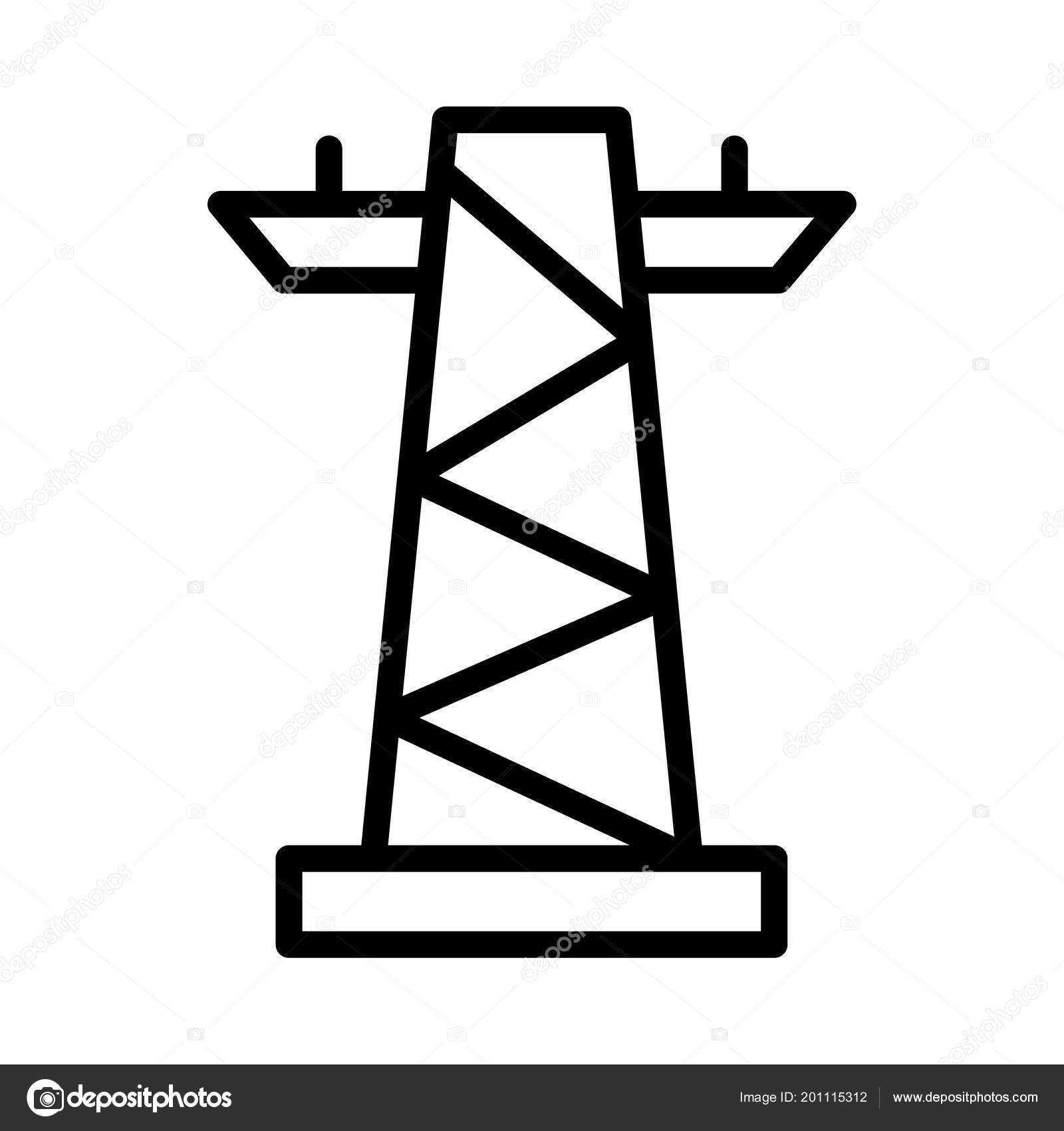 Black Outline Power Line Isolated White Background Stock Vector by ...