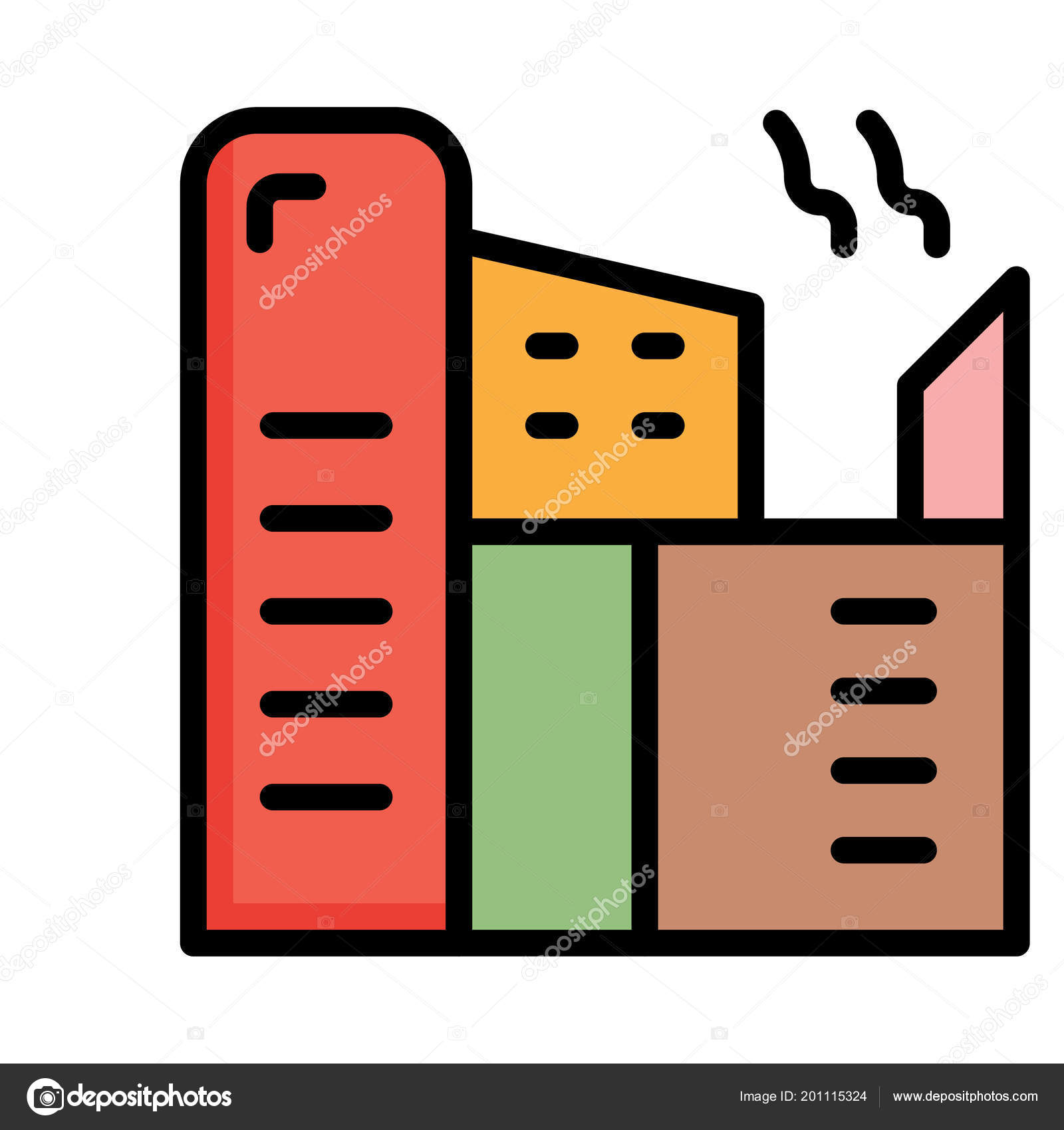 Colourful Cartoon Factory Isolated White Background Stock Vector by ...