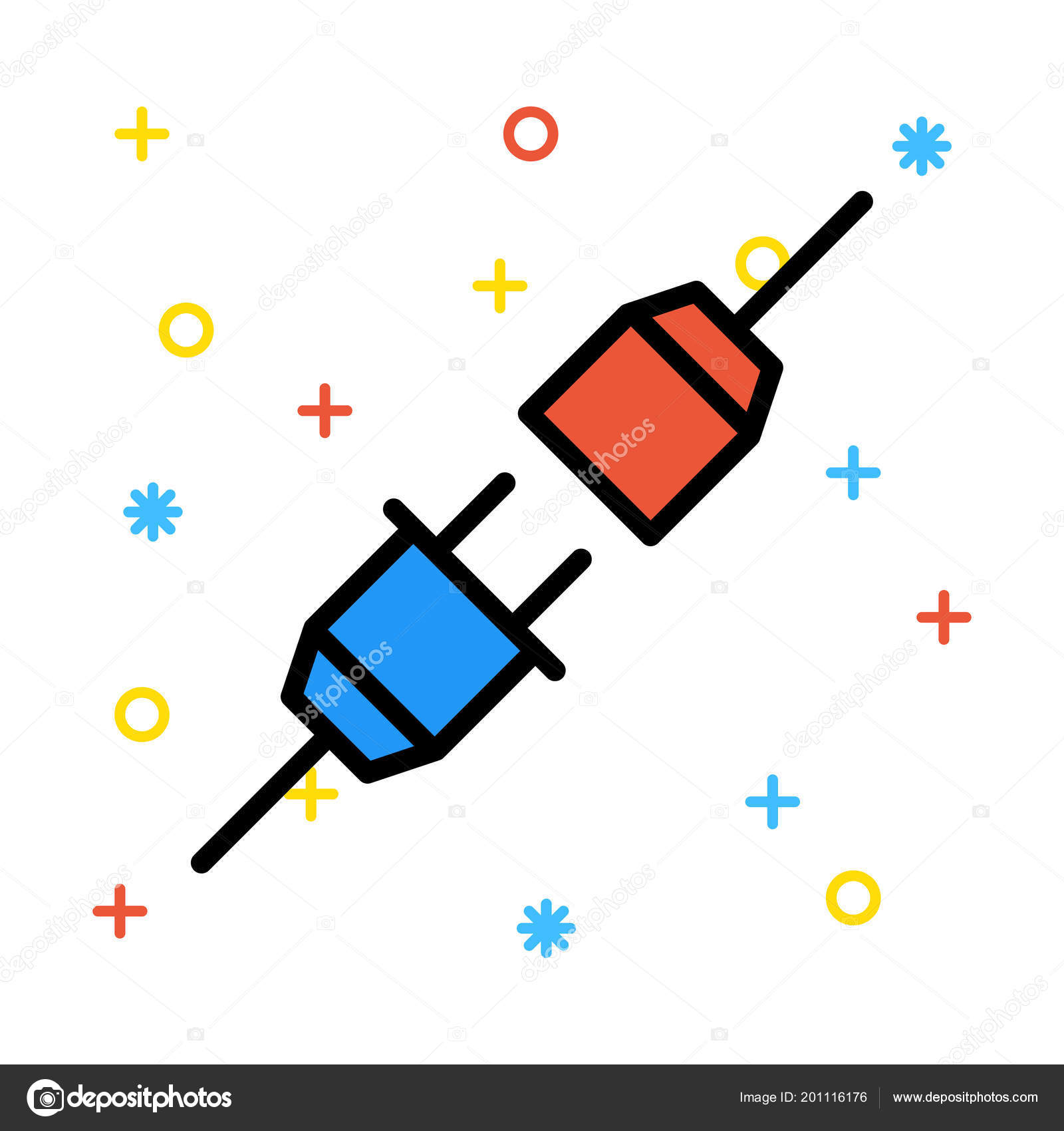 Plug Azul Con Adaptador Rojo Sobre Fondo Blanco Con Símbolos Vector de ...