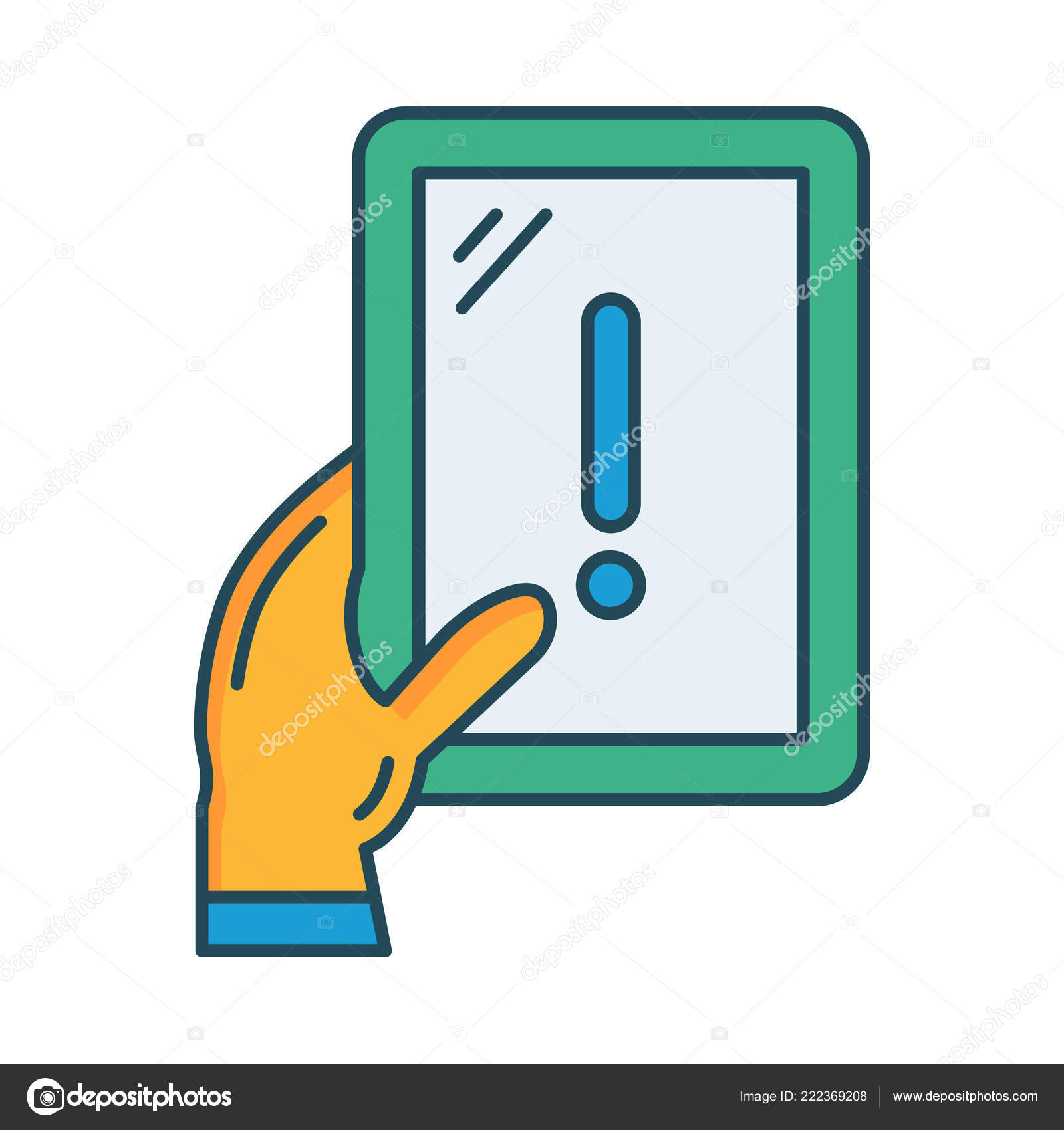 Hand Holding Tablet Warning Sign Screen Flat Icon Isolated White Stock ...