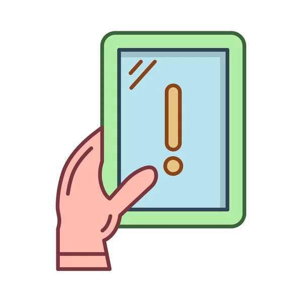 Hand Holding Tablet Warning Sign Screen Flat Icon Isolated White Stock ...