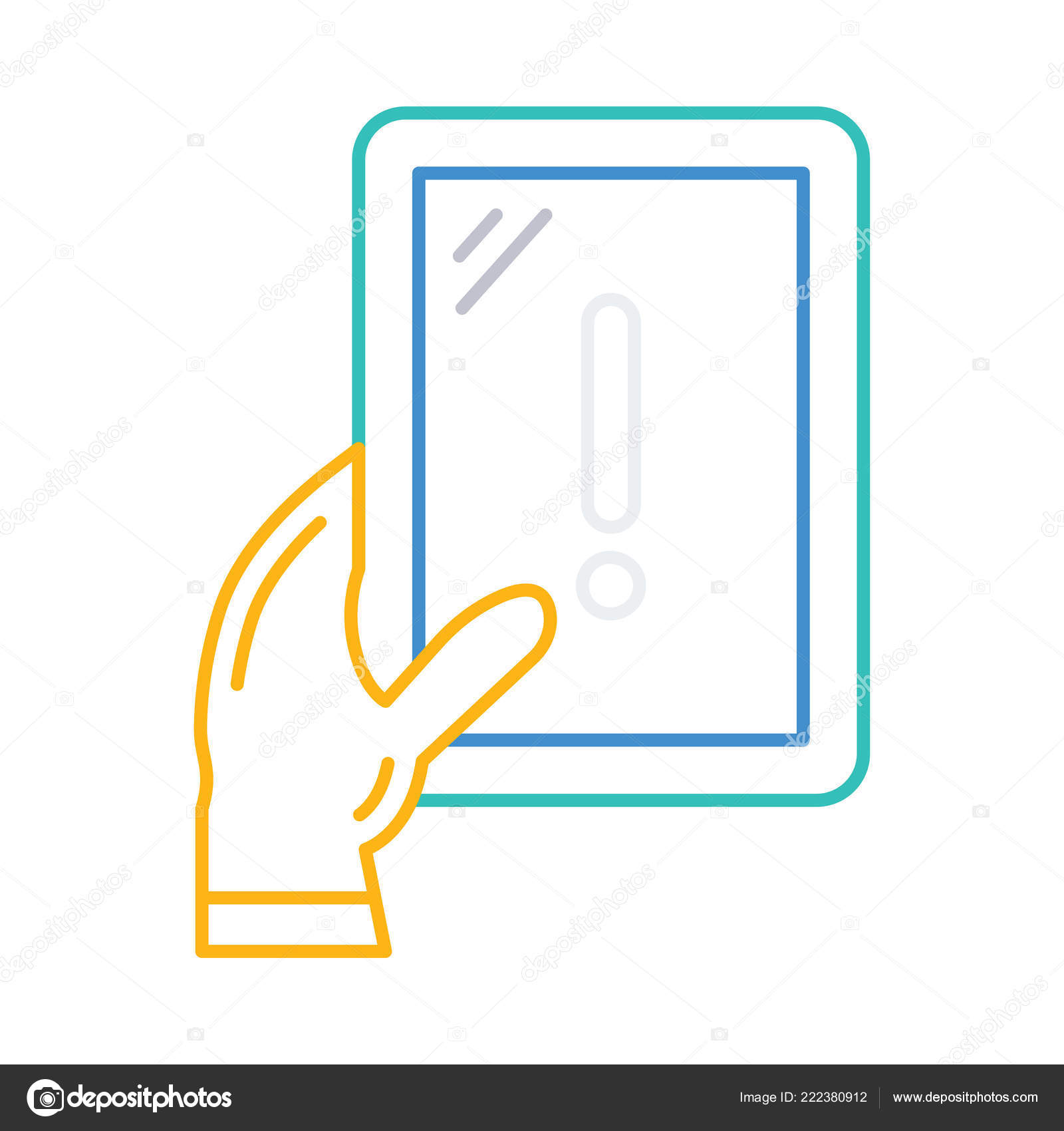 Hand Holding Tablet Warning Sign Screen Flat Icon Isolated White Stock ...