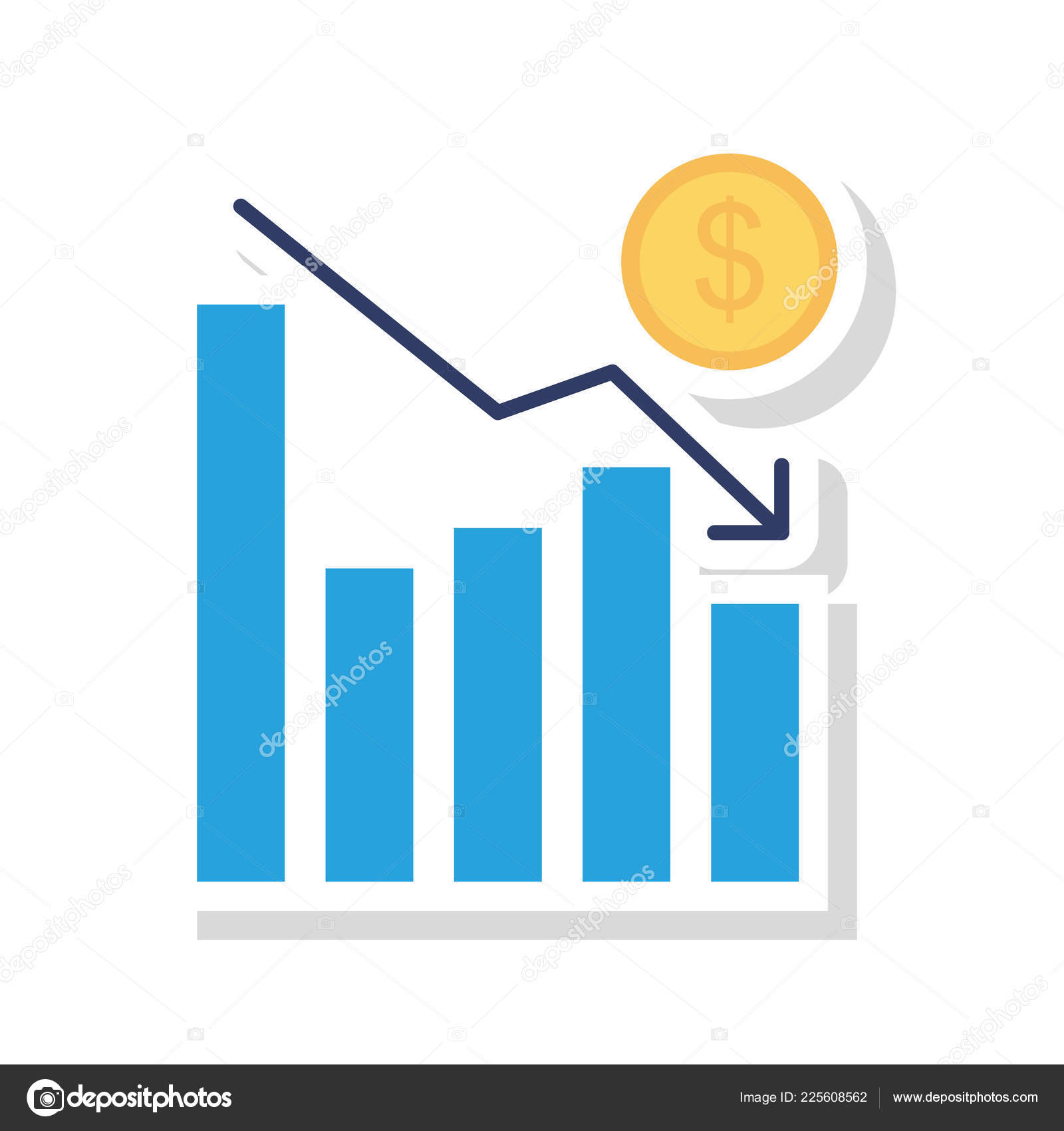 Diagram Decrease Arrow Dollar Coin Flat Icon Isolated White Background Stock Vector Image by ...