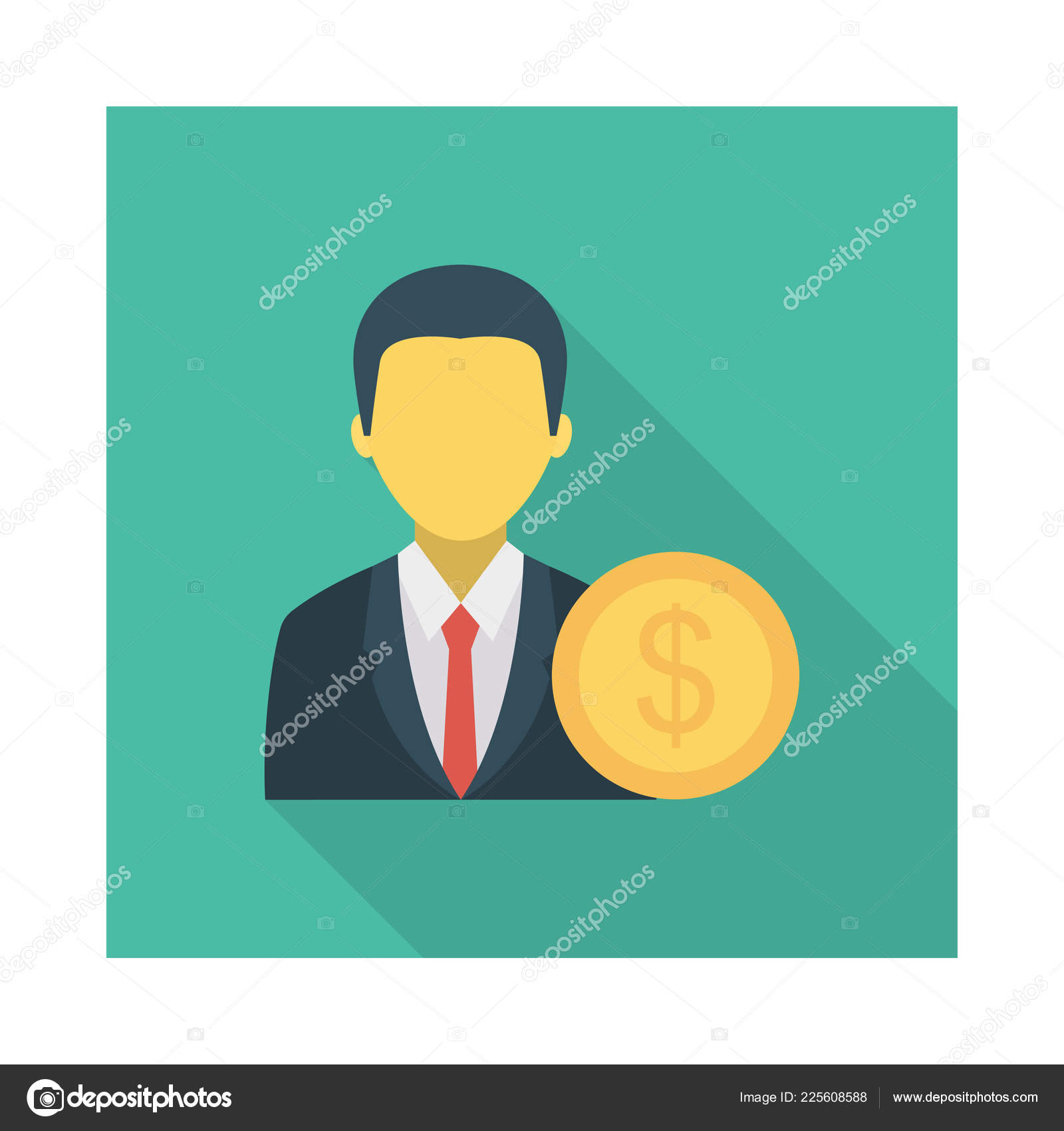 Employee Dollar Coin Flat Icon Isolated White Background Vector ...